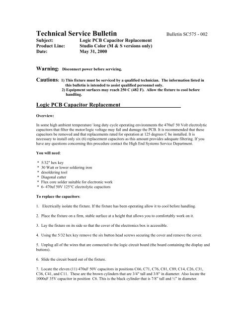 Technical Service Bulletin - High End Systems