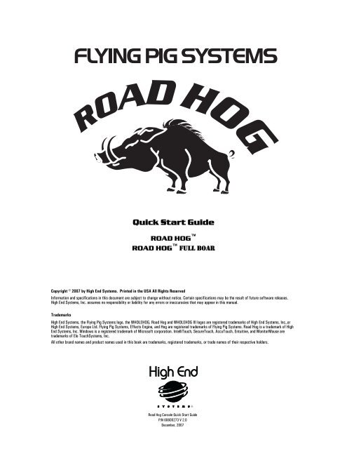 Road Hog Quick Start Guide Full Page - High End Systems