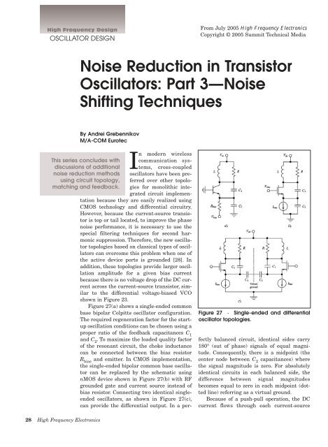 Noise Reduction in Transistor Oscillators - High Frequency Electronics