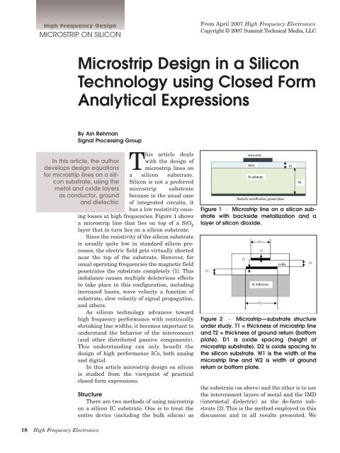 Microstrip Design in a Silicon Technology using Closed Form ...