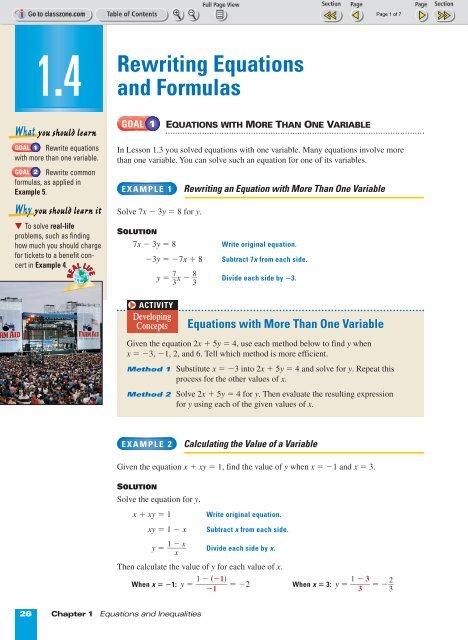 1.4 Rewriting Equations and Formulas - Beau Chene High School ...