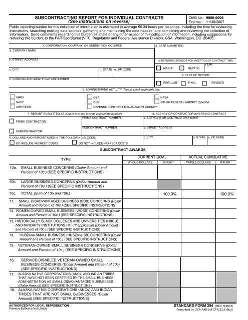 SUBCONTRACTING REPORT FOR INDIVIDUAL CONTRACTS ...