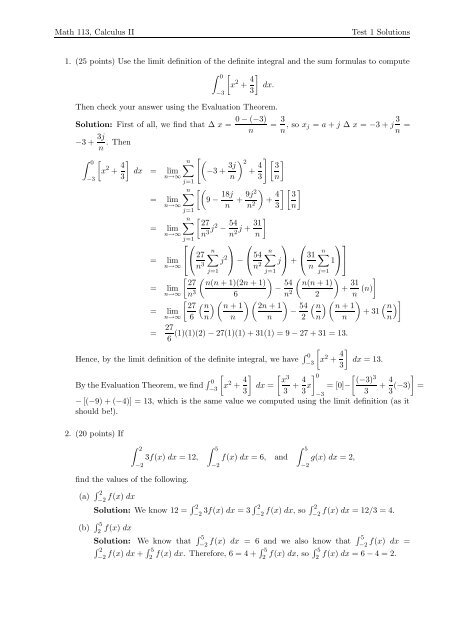 Math 113 Calculus II Test 1 Solutions 1 25 Points Use The Limit math-113-calculus-ii-test-1-solutions-1-25-points-use-the-limit