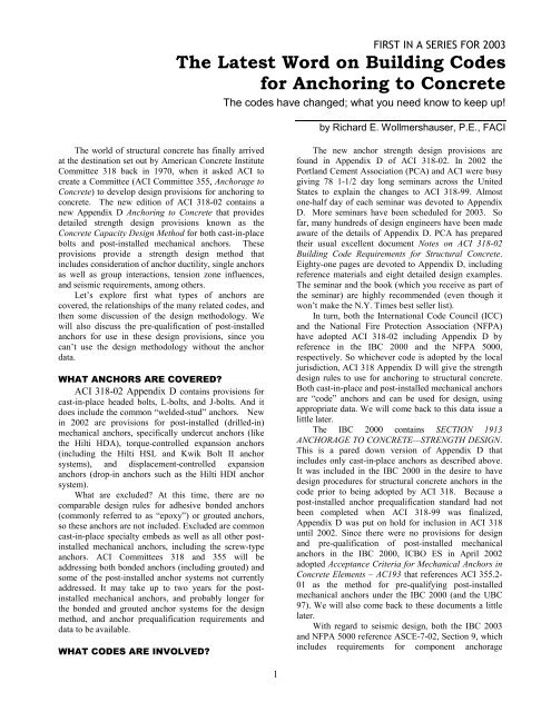 Building Codes and Anchoring to Concrete - Hilti