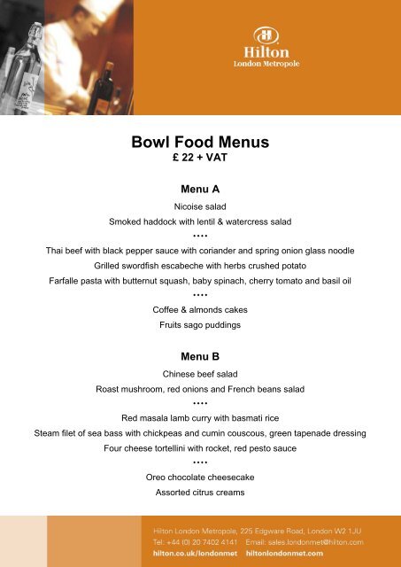 Bowl Food Menu - Hilton London Metropole