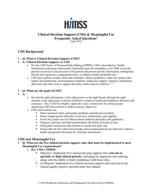 Clinical Decision Support (CDS) & Meaningful Use ... - himss