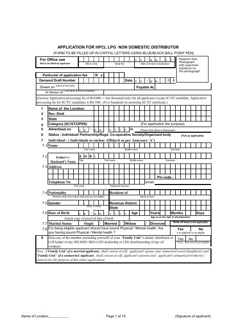 application for hpcl lpg non domestic distributor - Hindustan ...