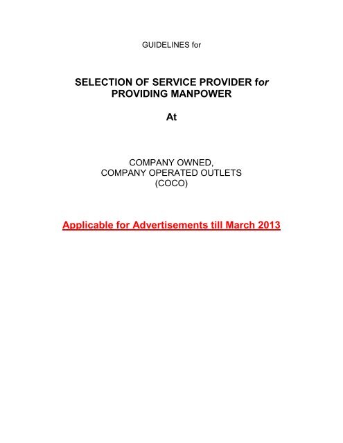 Guidelines for selection of COCO service provider - Hindustan ...