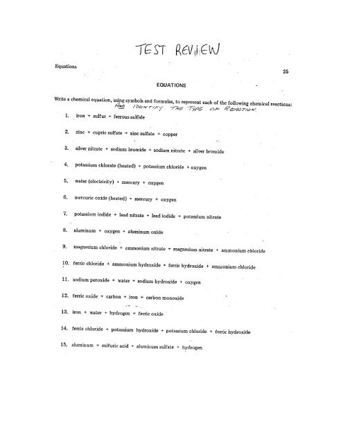 Chemical Reactions Test Review - HRSBSTAFF Home Page