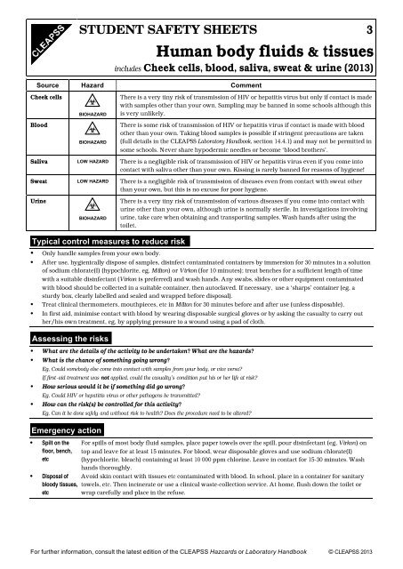 STUDENT SAFETY SHEETS 3 H