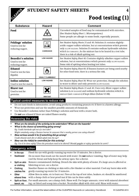 STUDENT SAFETY SHEETS 3 H