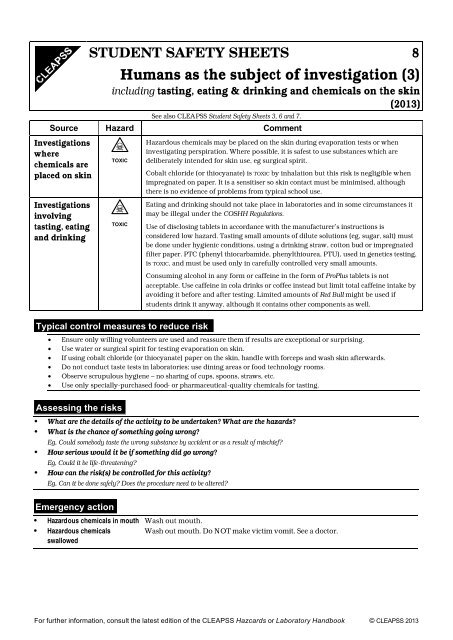 STUDENT SAFETY SHEETS 7 H