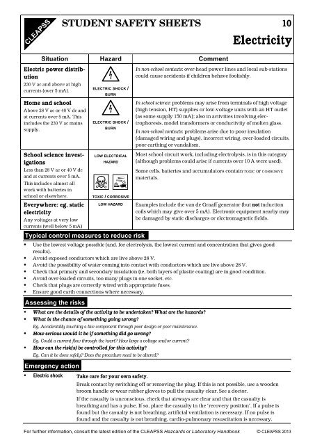 STUDENT SAFETY SHEETS 9 S
