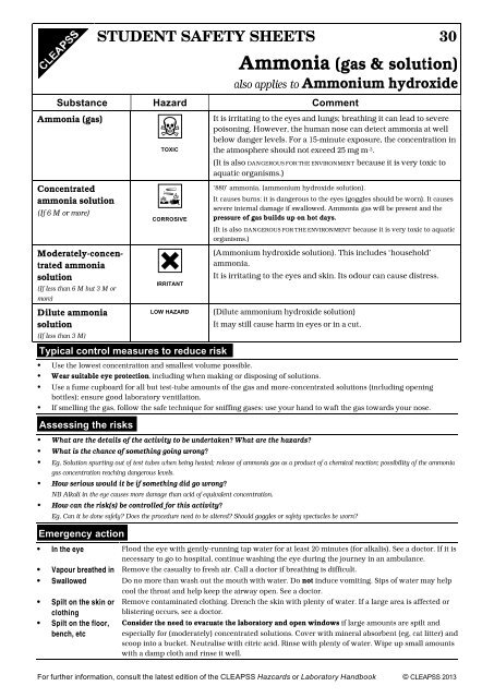 STUDENT SAFETY SHEETS 30