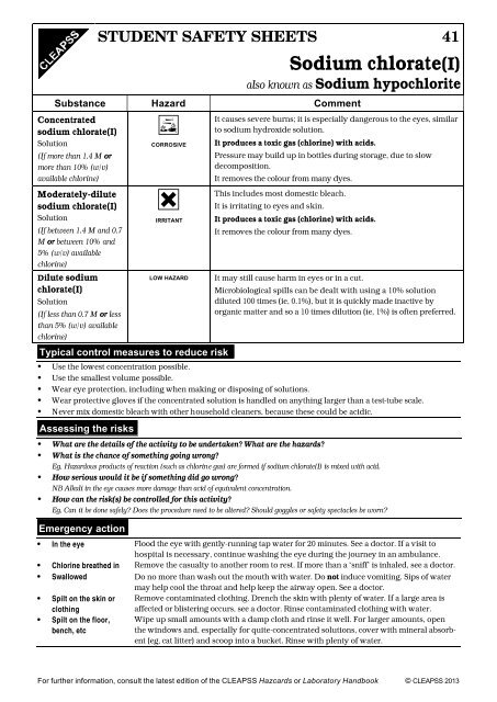 STUDENT SAFETY SHEETS 41