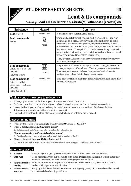 STUDENT SAFETY SHEETS 43