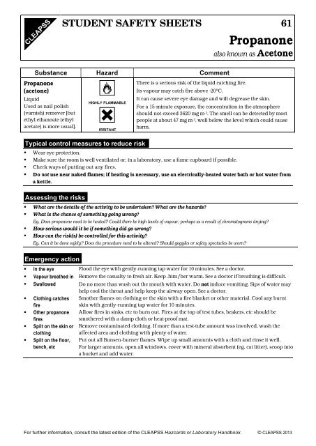 STUDENT SAFETY SHEETS 61