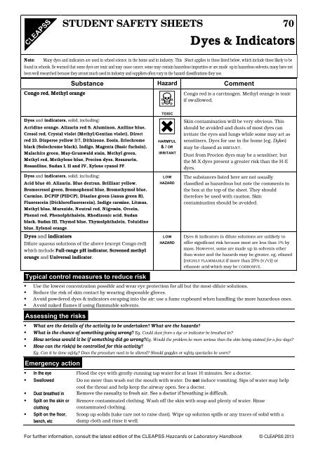 STUDENT SAFETY SHEETS 70