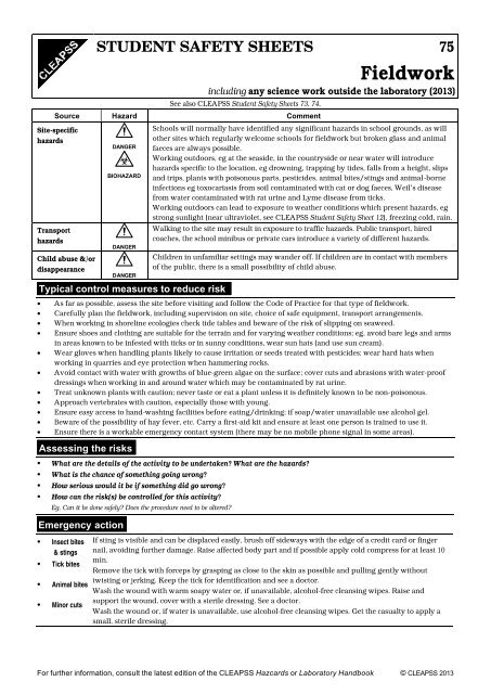 STUDENT SAFETY SHEETS 74