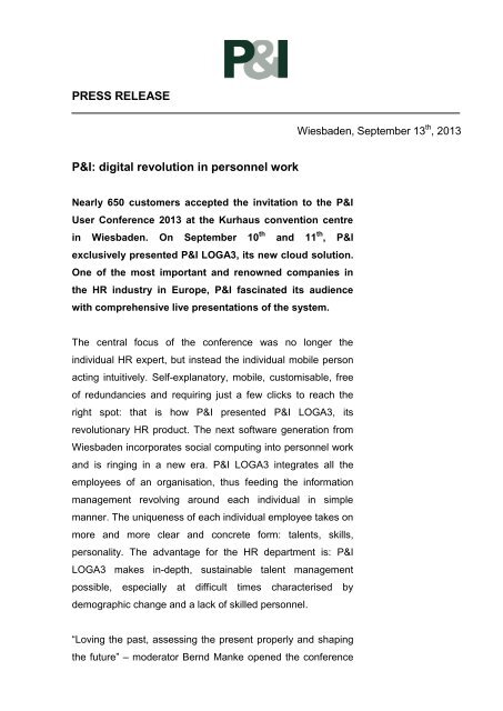 For more informations press here. - P&I Personal & Informatik AG