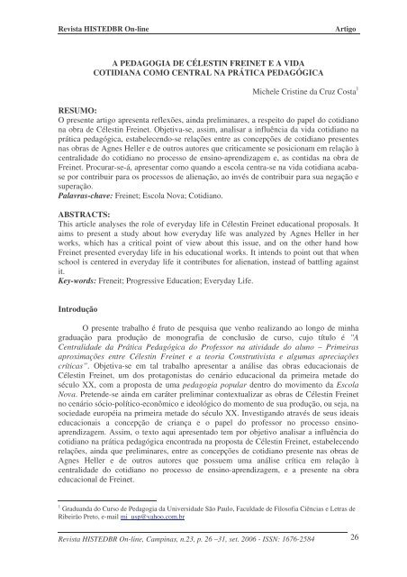 a pedagogia de cÃ©lestin freinet e a vida cotidiana como ... - histedbr