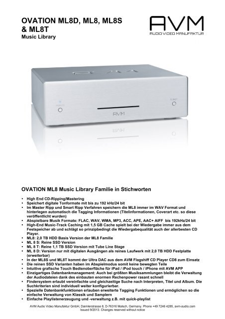 Produktinformation ML8 Familie