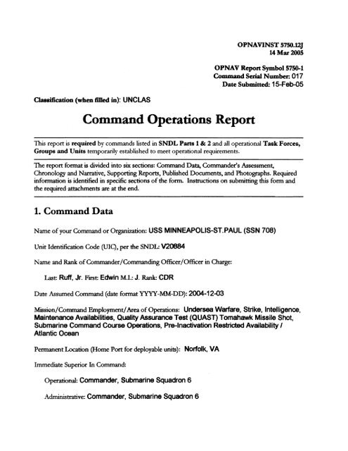 Command Operations Report - Naval History and Heritage Command