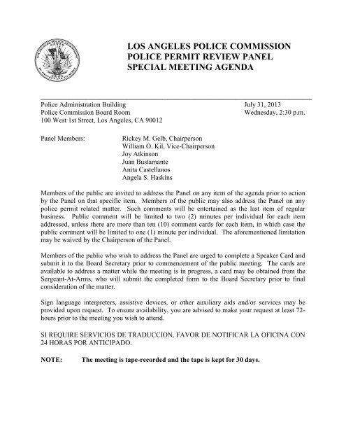 Police Permit Review Panel Special Meeting - Los Angeles Police ...