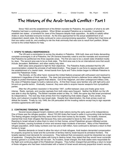 The History of the Arab-Israeli Conflict â Part I - Historyteacher.net