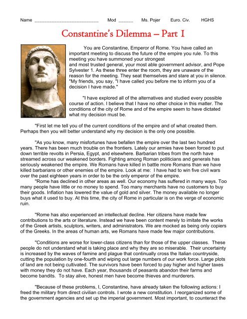 Constantine's Dilemma-Part I. - Historyteacher.net