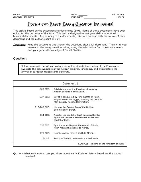 Document-Based Essay Question [50 points] - Historyteacher.net