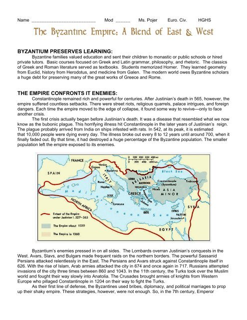 The Byzantine Empire--A Blend of East and West. - Historyteacher.net