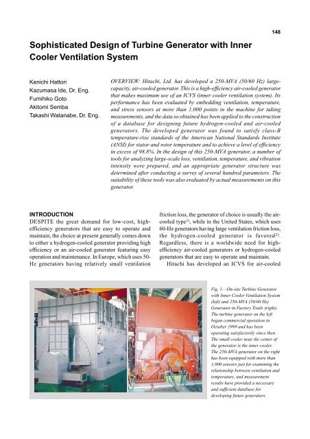 Sophisticated Design of Turbine Generator with Inner Cooler - Hitachi