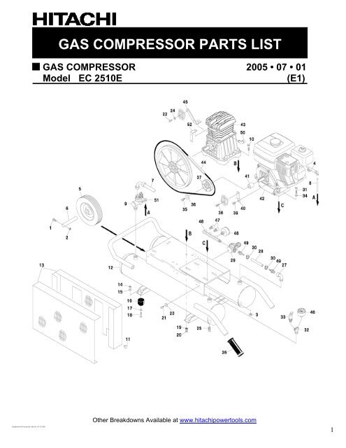 GAS COMPRESSOR PARTS LIST - HITACHI Power Tools