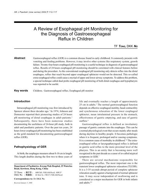 A Review of Esophageal pH Monitoring for the Diagnosis of ...