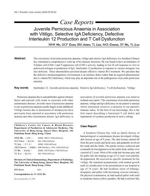 HK J Paediatr (new Series) - Hong Kong Journal of Paediatrics