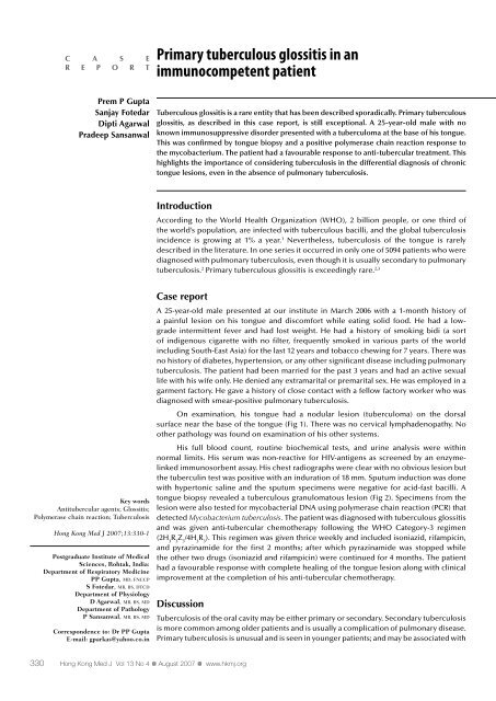 Primary tuberculous glossitis in an immunocompetent patient
