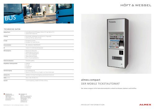almex.compact DER MobIlE TIcKETAUToMAT - Höft & Wessel AG