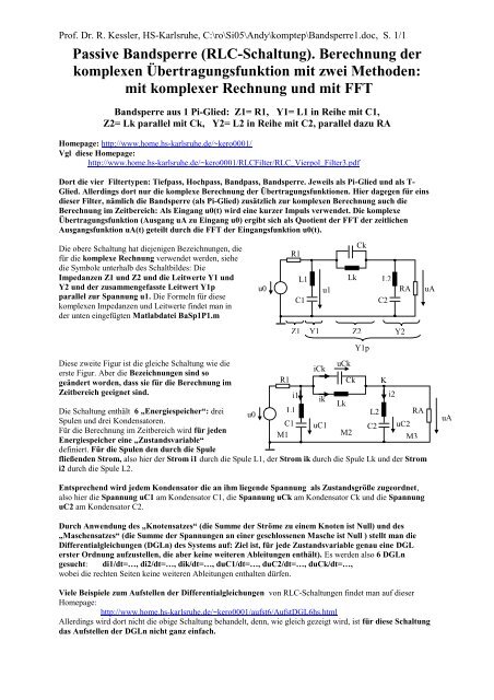 (RLC-Schaltung). Berechnung der komplexen Übertragungsfunktion