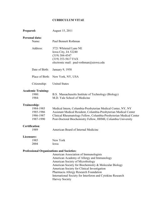 CURRICULUM VITAE Prepared - Johns Hopkins Medical Institutions