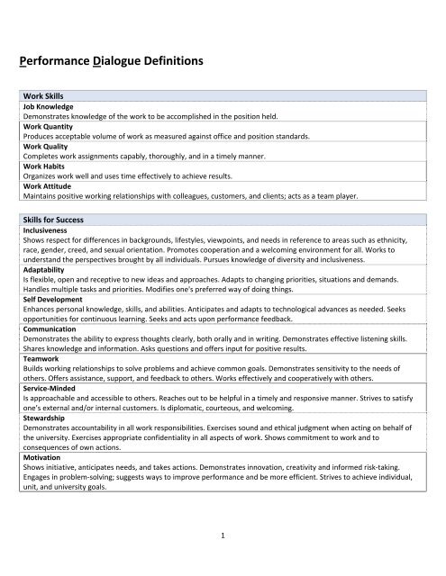 Performance Dialogue Definitions - Cornell University