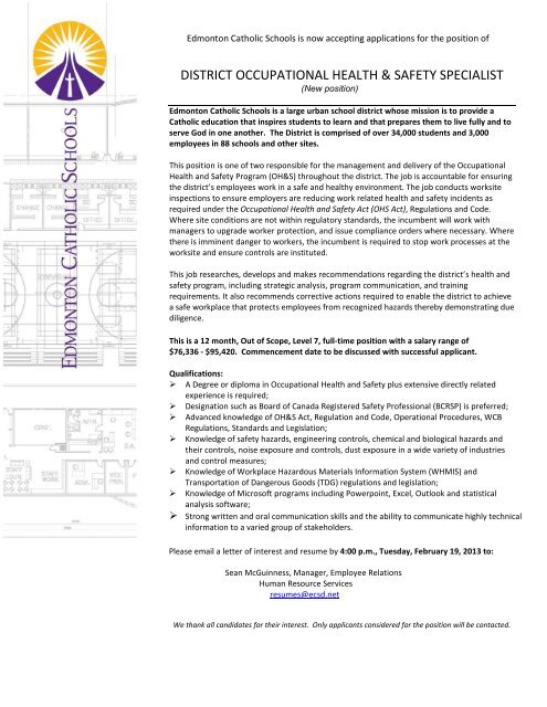 district occupational health & safety specialist - Human Resource ...