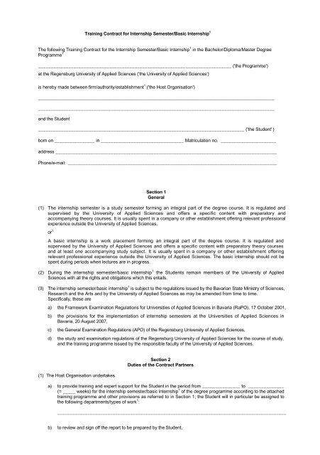 sample training contract for practical semester 1) / basic practical ...