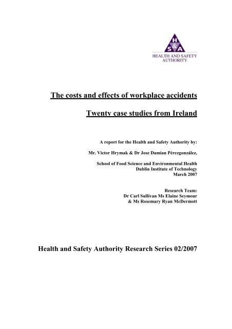 The costs and effects of workplace accidents Twenty case studies ...