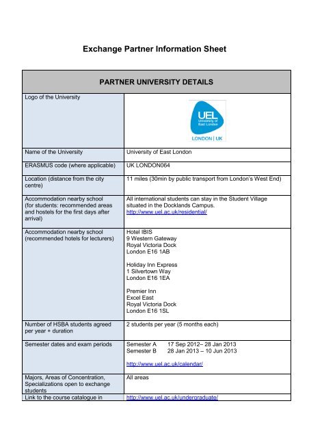 Exchange Partner Information Sheet - HSBA