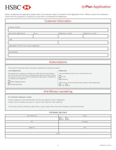 risk profile questionnaire and complete the ... - HSBC Bermuda