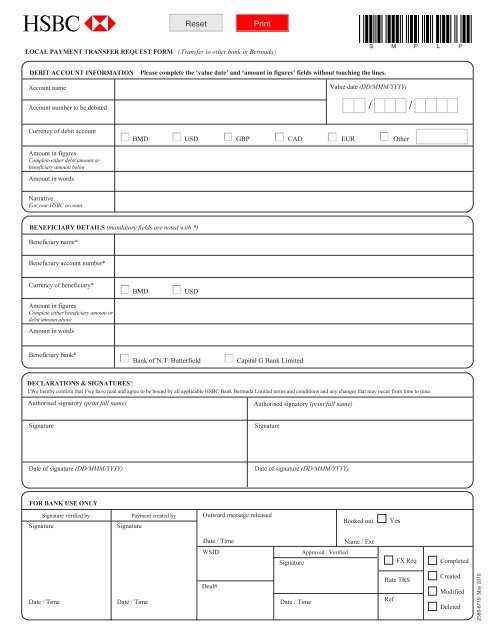 LOCAL PAYMENT TRANSFER REQUEST FORM ... - HSBC Bermuda