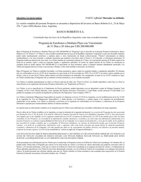 Resumen Prospecto Programa Obligaciones Negociables ... - Hsbc