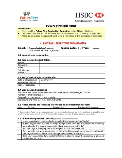 Future First Bid Form - HSBC