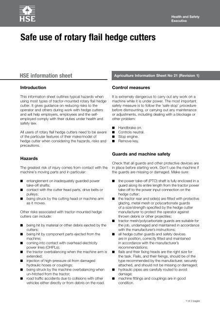 Safe use of rotary flail hedge cutters AIS21 - HSE